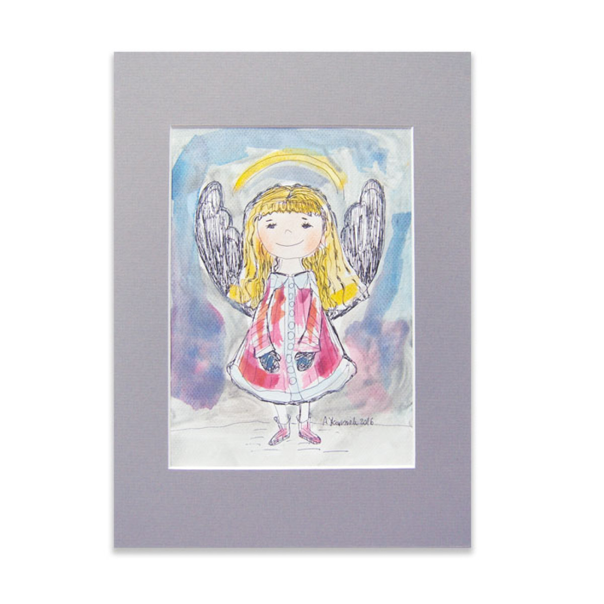 obraz z aniołkiem, aniołek obraz A4, ręcznie malowany obraz, aniołek ...