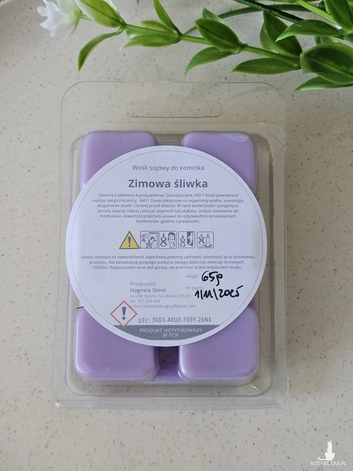 Sojowy wosk do kominka o zapachu Zimowa śliwka • Ruda Klara