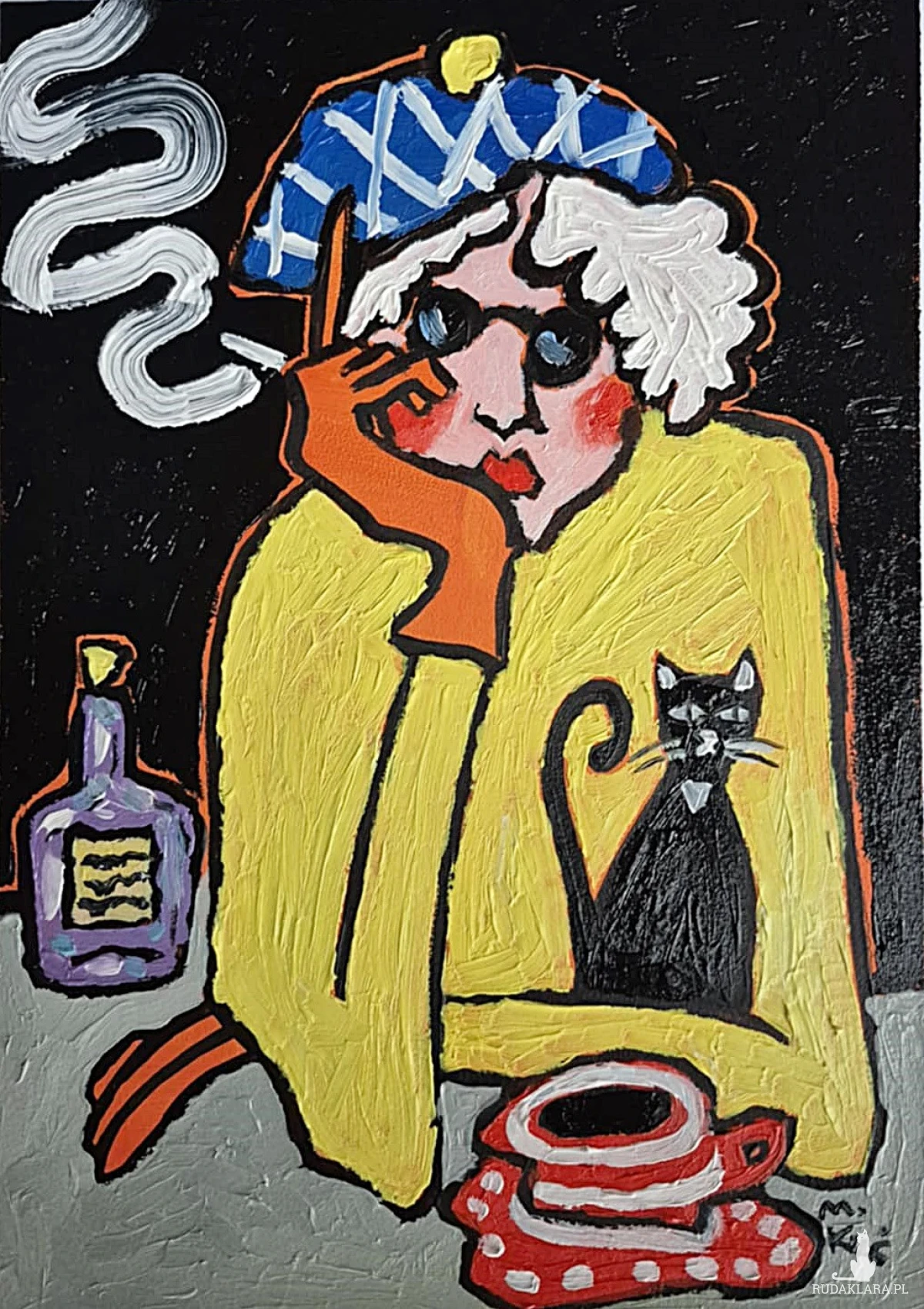 obraz ręcznie malowany sam na sam z noca • Ruda Klara