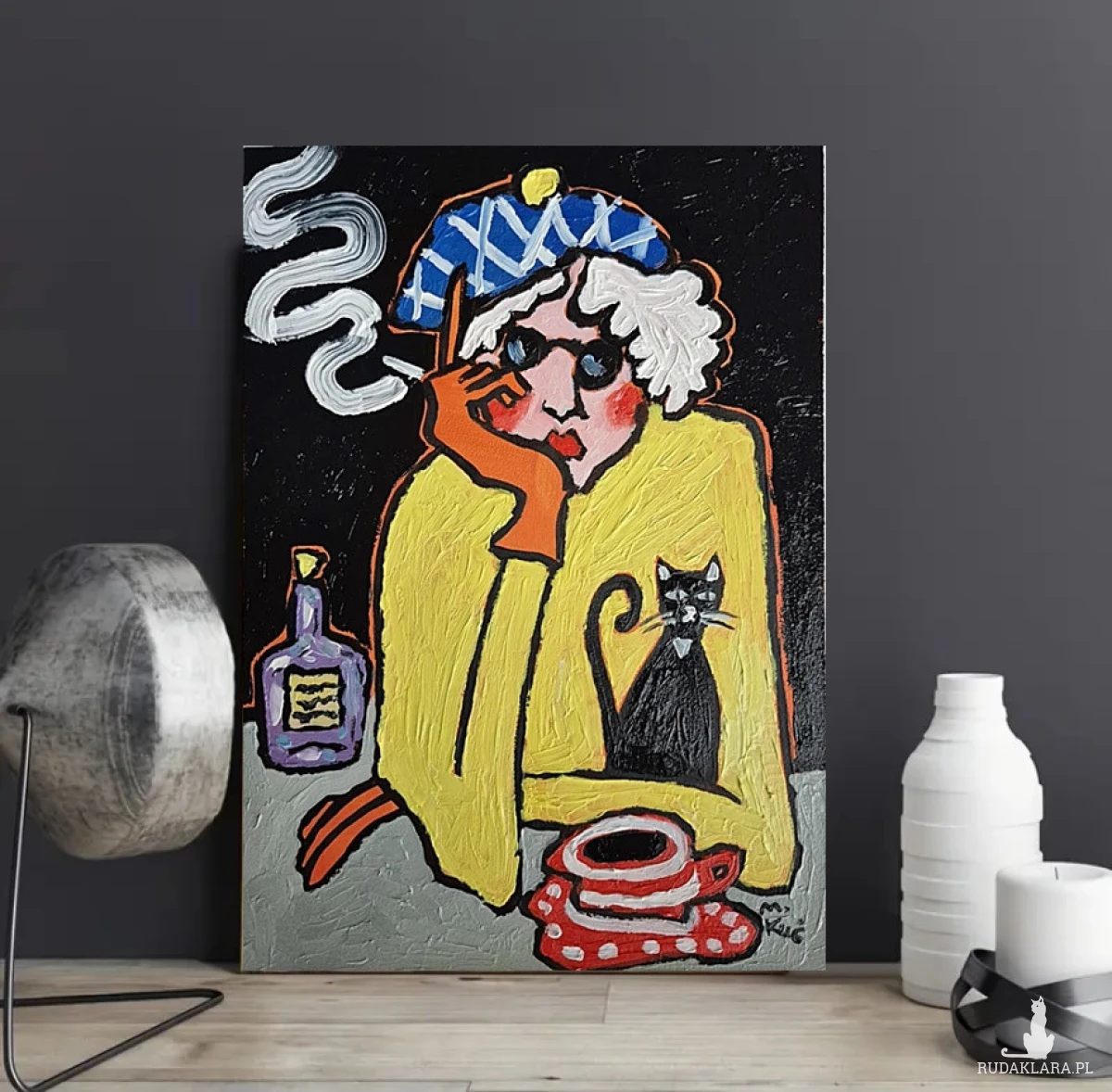 obraz ręcznie malowany sam na sam z noca • Ruda Klara